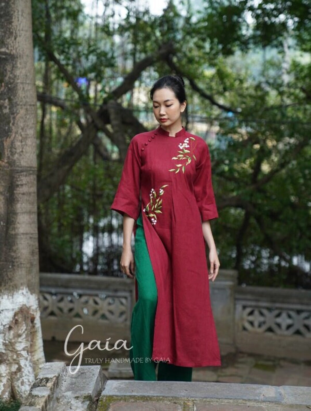Custom Embroidery Linen Ao Dai Women, Vietnam Long Dress, Embroidered ...