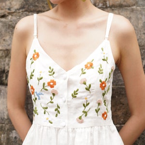 Linen Sundress Party DAMARIS, Hand Embroidered Maxi Linen Dress, White ...