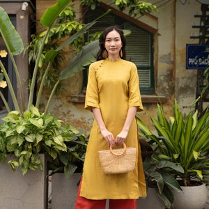 Linen Ao Dai Women, Linen Modern Ao Dai, Solid Color Ao Dai, Vietnamese ...