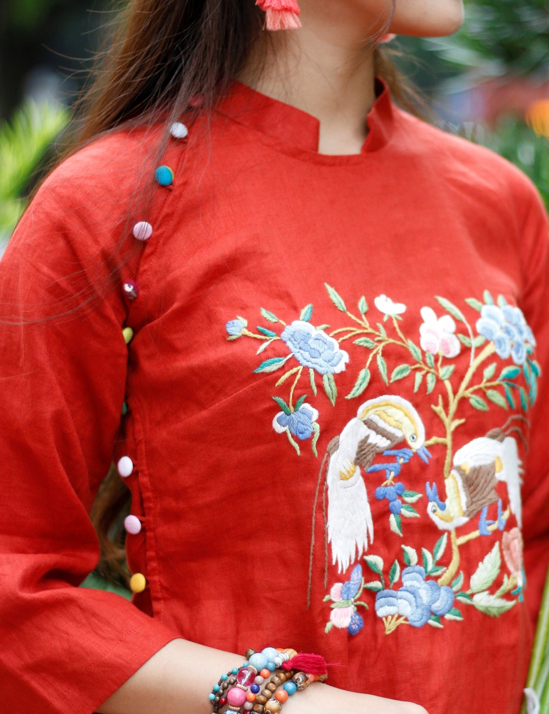 Handmade Embroidery Linen Ao Dai Women, Wedding Vietnamese Dress ...