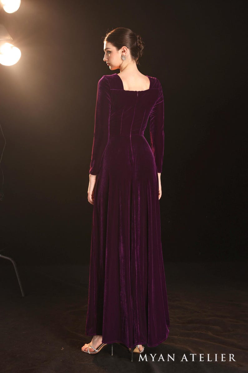 Velvet Gown Long LORE, Square Neckline Velvet Dress, Violet Velvet ...