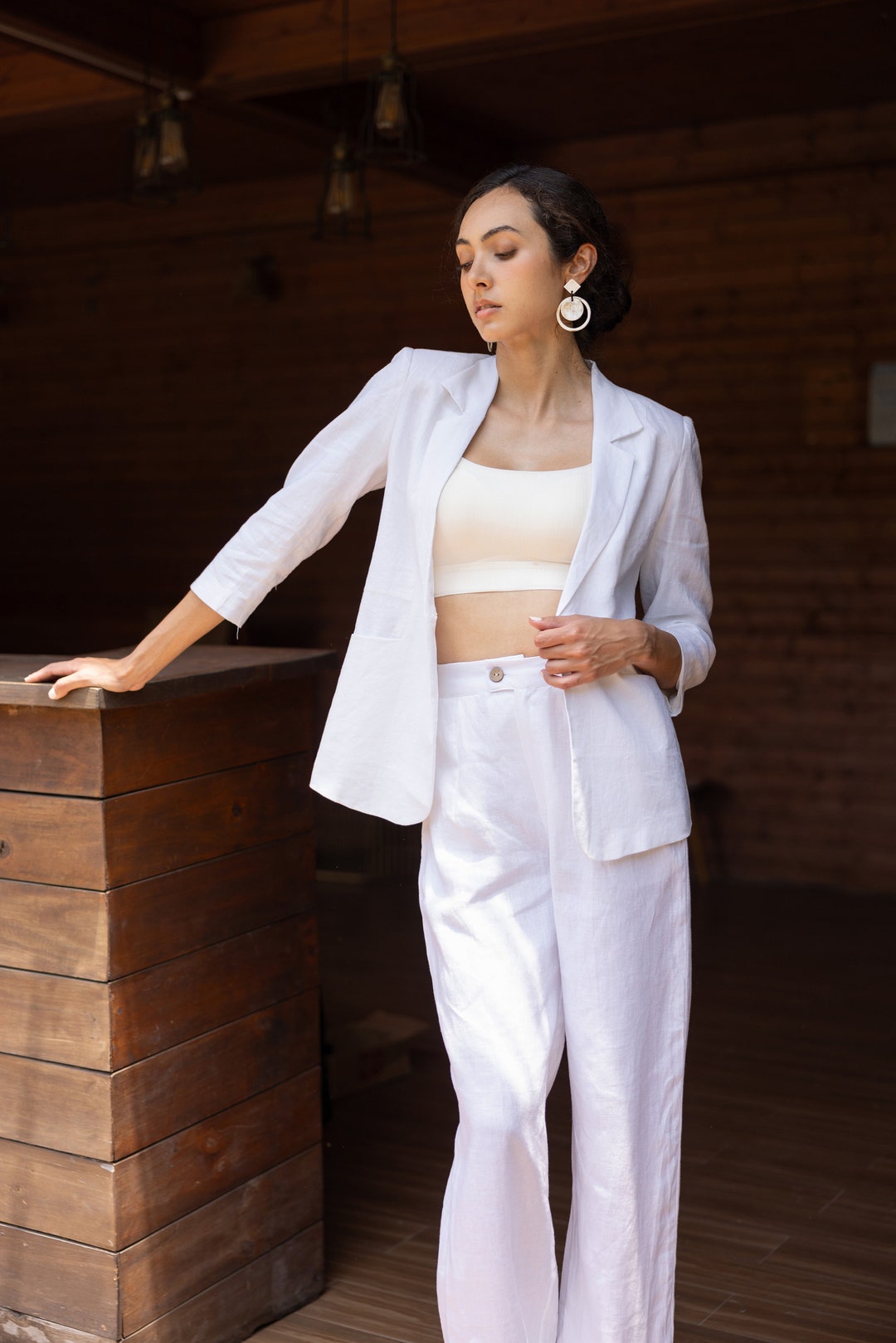 Fitted Linen Suit CAMILA in 60 Colors, White Linen Suit, Womens Suit ...