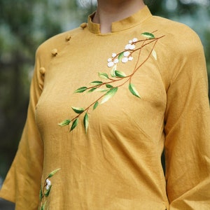 Handmade Embroidery Ao Dai, Linen Modern Ao Dai, Modern Vietnamese ...