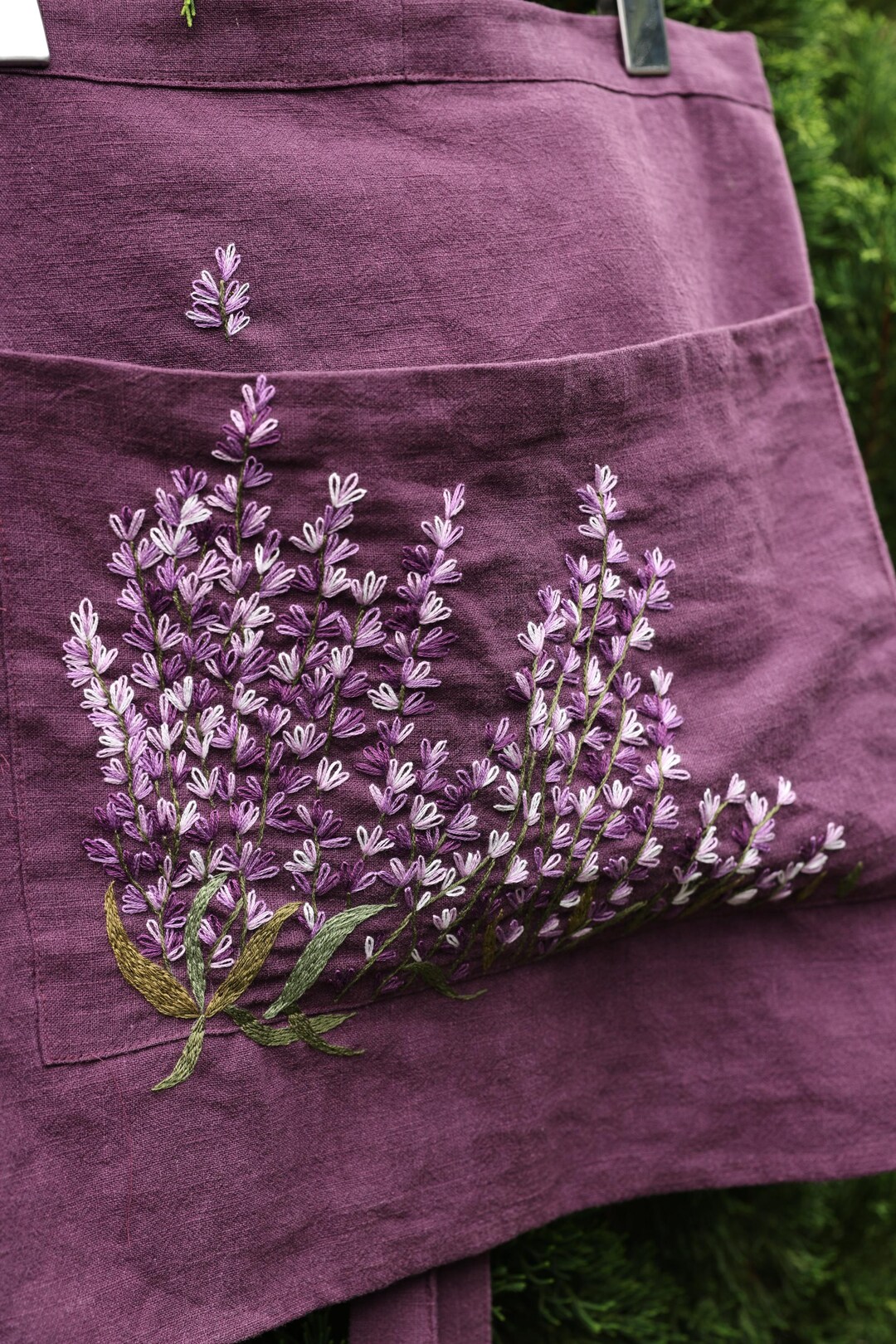 Linen Half Apron for Women, Embroidery Linen Apron With Flower, Natural ...