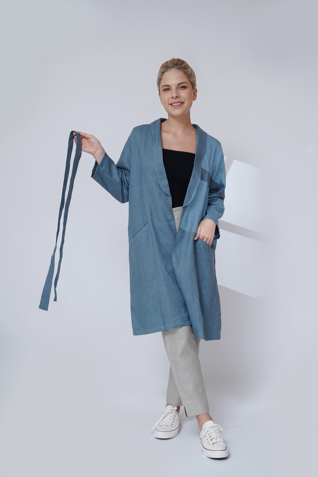 House Linen Coat LARA, Linen Long Coat in Various Colors, Linen Coat ...