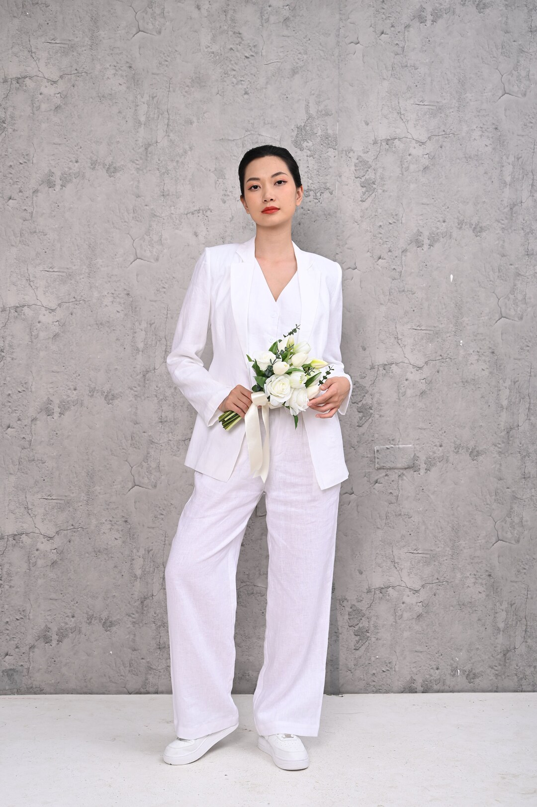 White 4 Piece Wedding Linen Suit Bridal LISA, White Linen Pants Suit ...