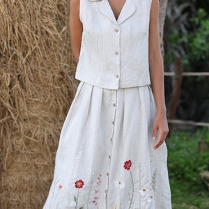 Embroidered Midi Skirt MIA, Linen Pleated Skirt, Maxi Skirt Boho ...