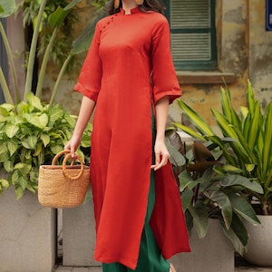 Linen Ao Dai Women, Linen Modern Ao Dai, Solid Color Ao Dai, Vietnamese ...