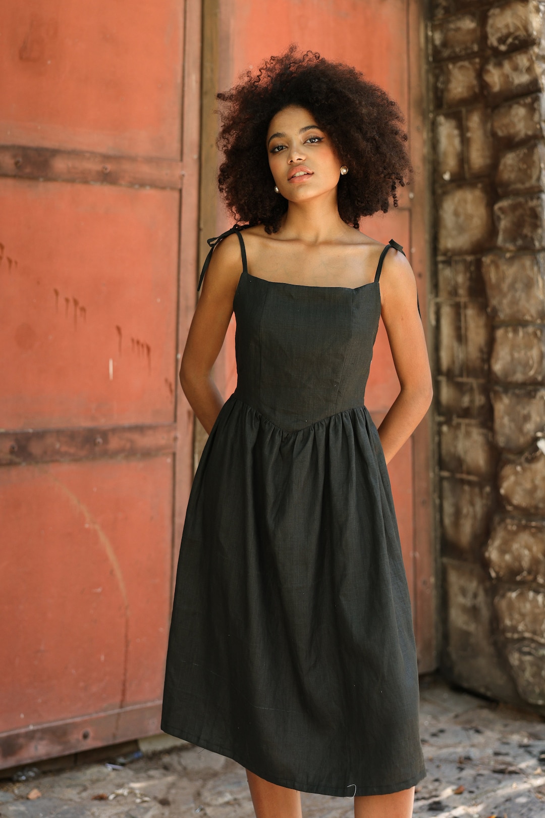 Linen Sundresses for Women NERJA, Spaghetti Straps Linen Dress ...