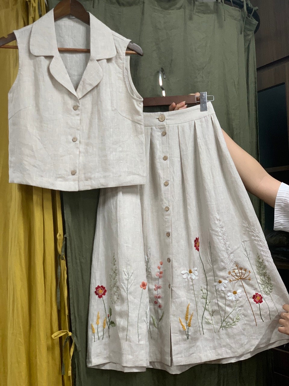 Linen Vest and Skirt Set SOPHIA, Linen Two Piece Set, Embroidered Linen ...