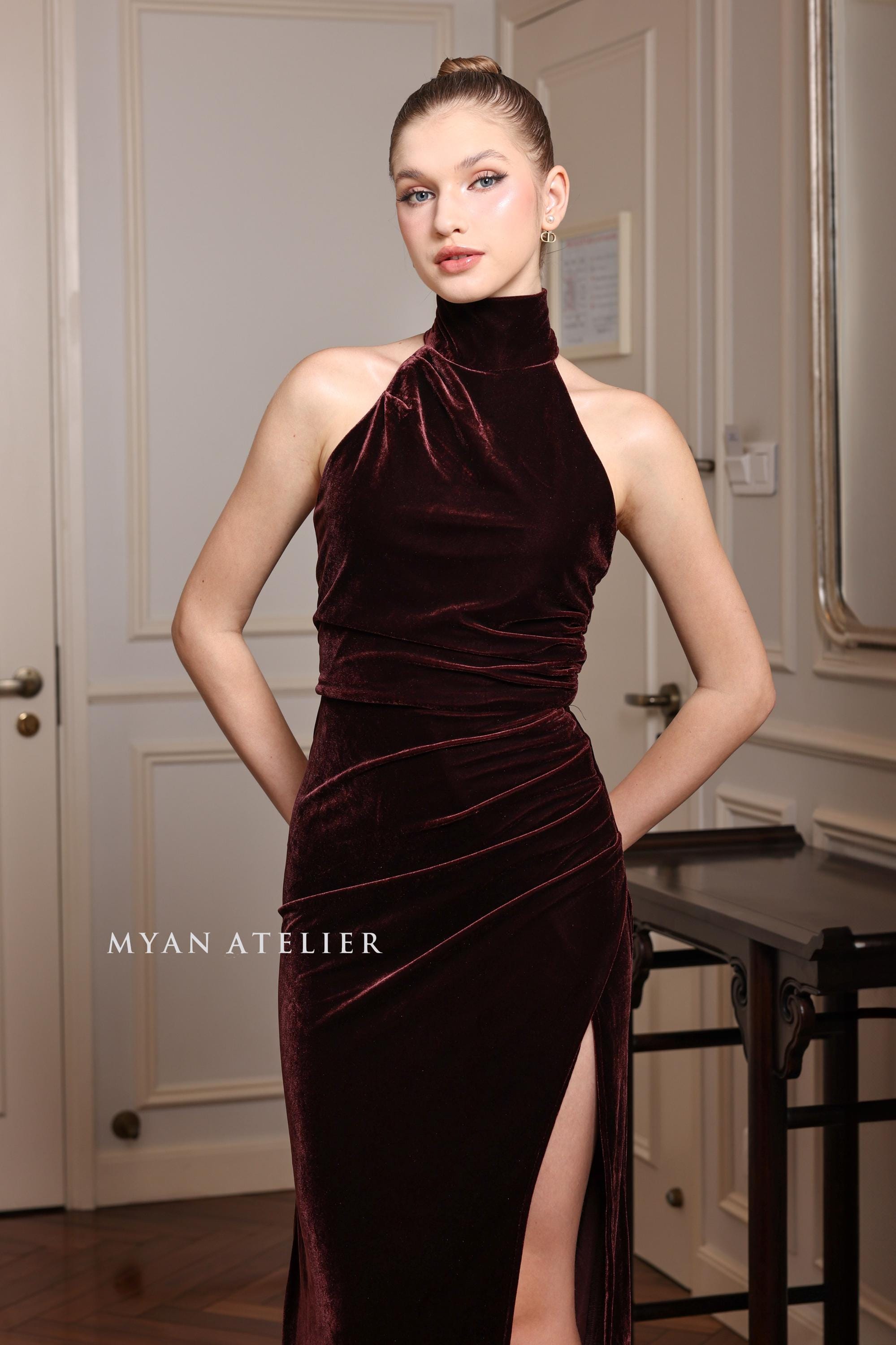 Halter Neck Velvet Gown ORAYA, Holiday Party Dress, High Neck Dress ...