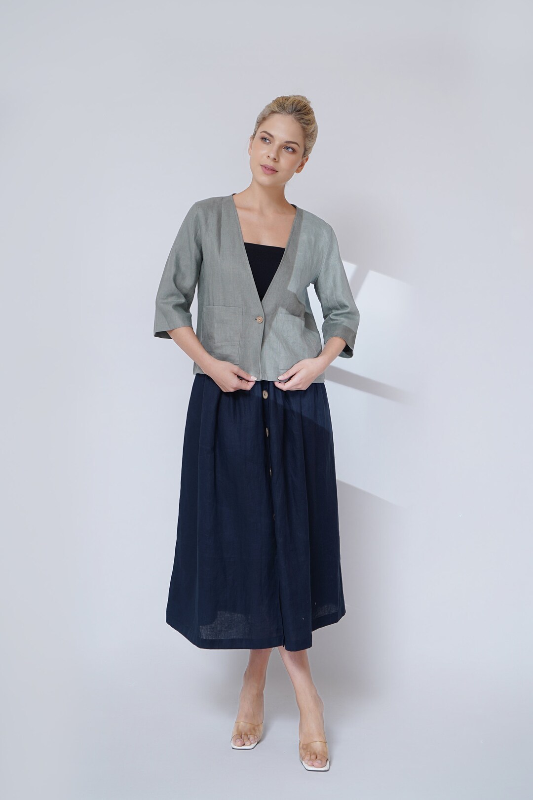 Linen Jacket and Skirt, Cropped Linen Jacket LELA, Linen Jacket Petite ...