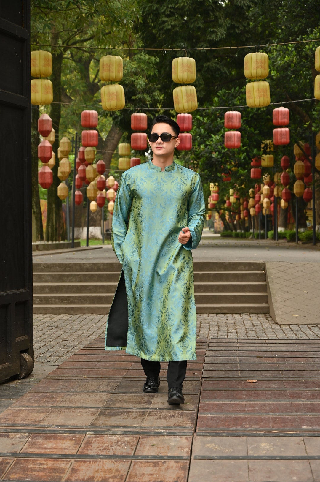 Vietnamese Traditional Dress Men, Blue Ao Dai for Men, Mulberry Silk Ao ...
