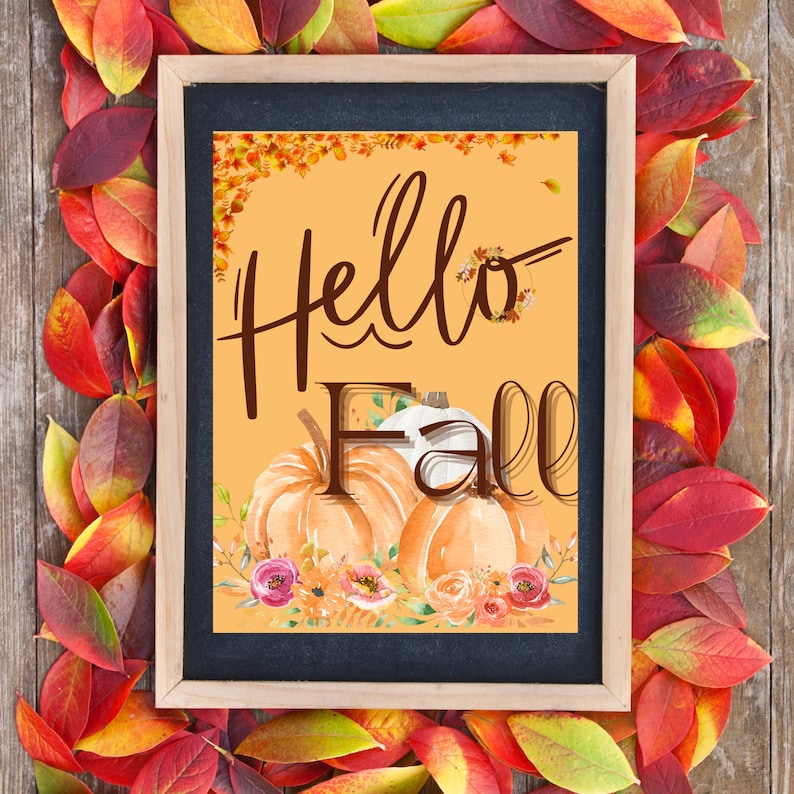 Fall Wall Decor Hello Fall Sign Botanical Wall Art Fall - Etsy