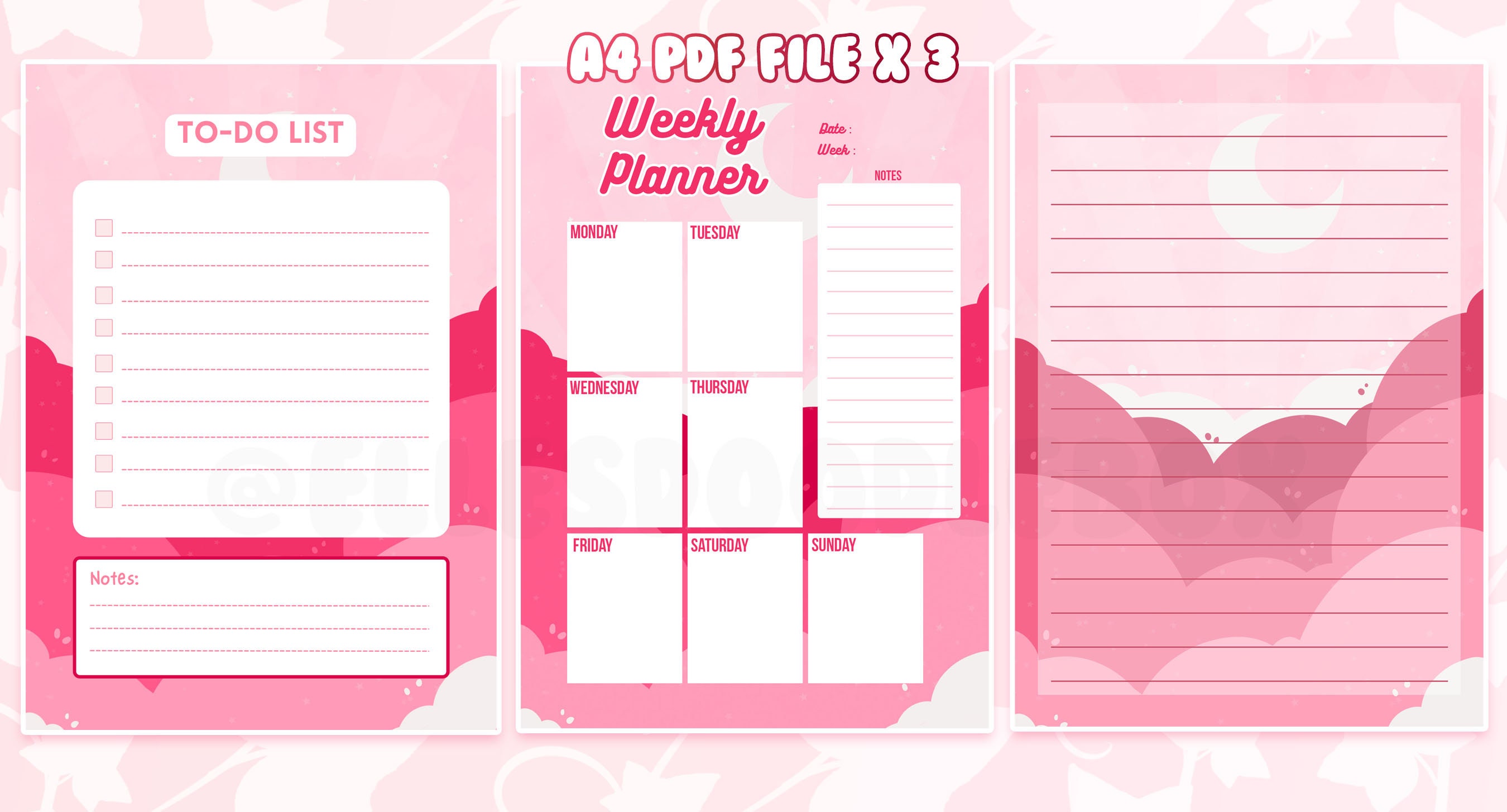 Printable Pink Cloud Weekly Planner / Notepad / to Do List | Etsy