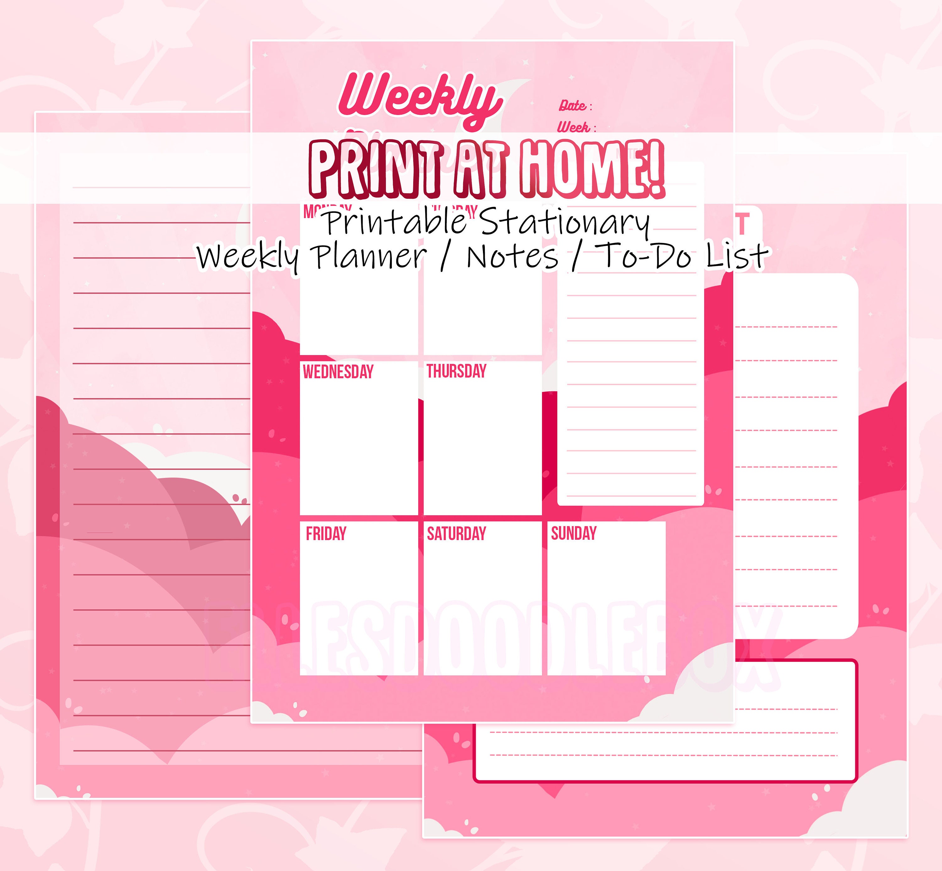 Printable Pink Cloud Weekly Planner / Notepad / to Do List | Etsy