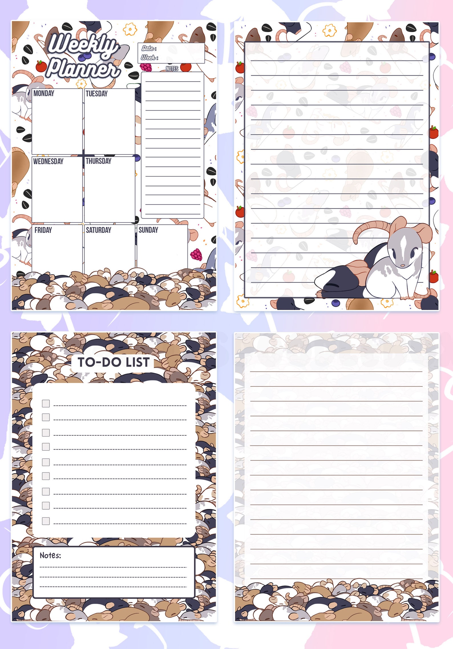 Rat Notepad - Printable Digital Stationary Set / Print at Home Digtial ...