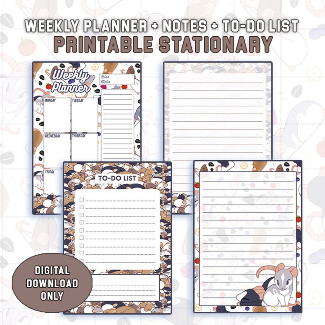 Rat Notepad - Printable Digital Stationary Set / Print at Home Digtial ...