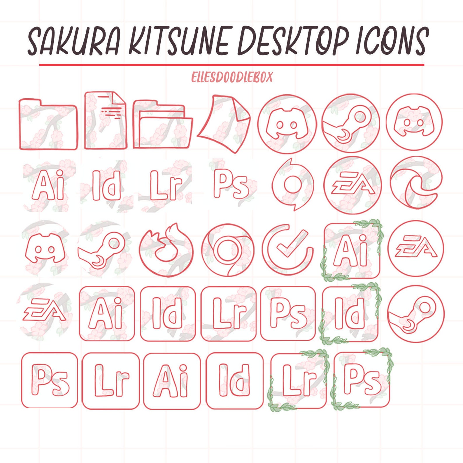 88 Kitsune Sakura Pink Desktop Icons / Windows and Mac / PC / Folder ...