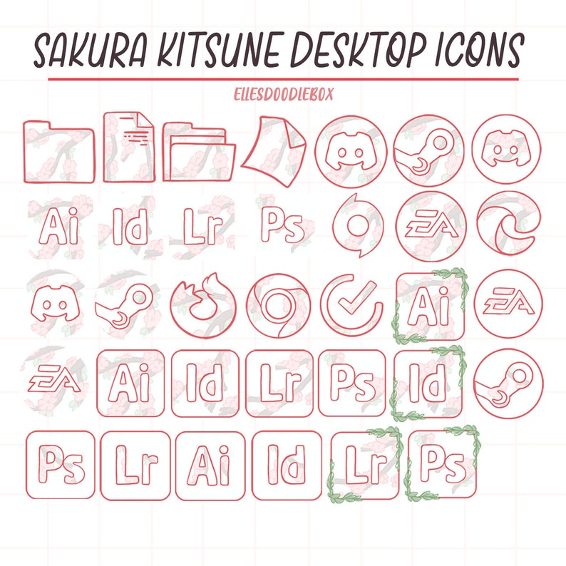 88 Kitsune Sakura Pink Desktop Icons / Windows and Mac / PC / Folder ...