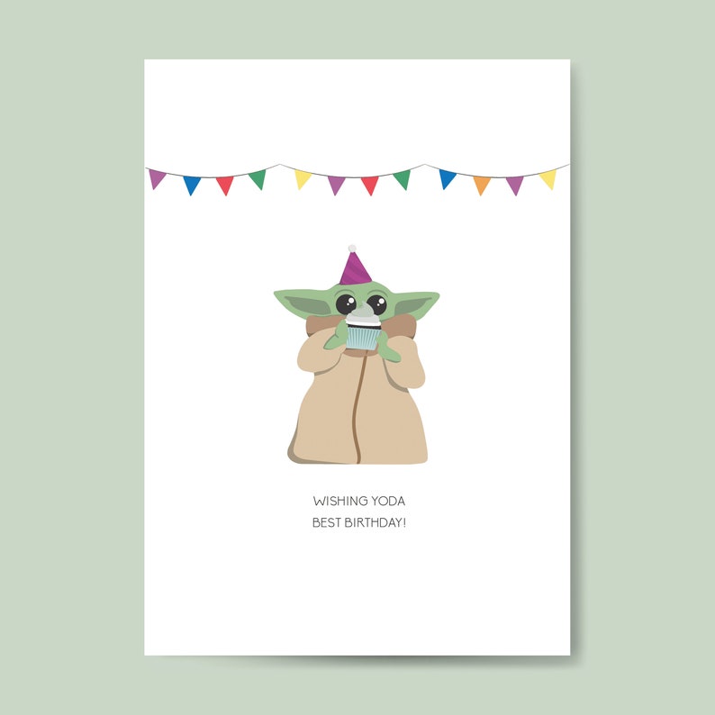 PRINTABLE | Baby Yoda Birthday Card | Baby Yoda Grogu Birthday Greeting ...
