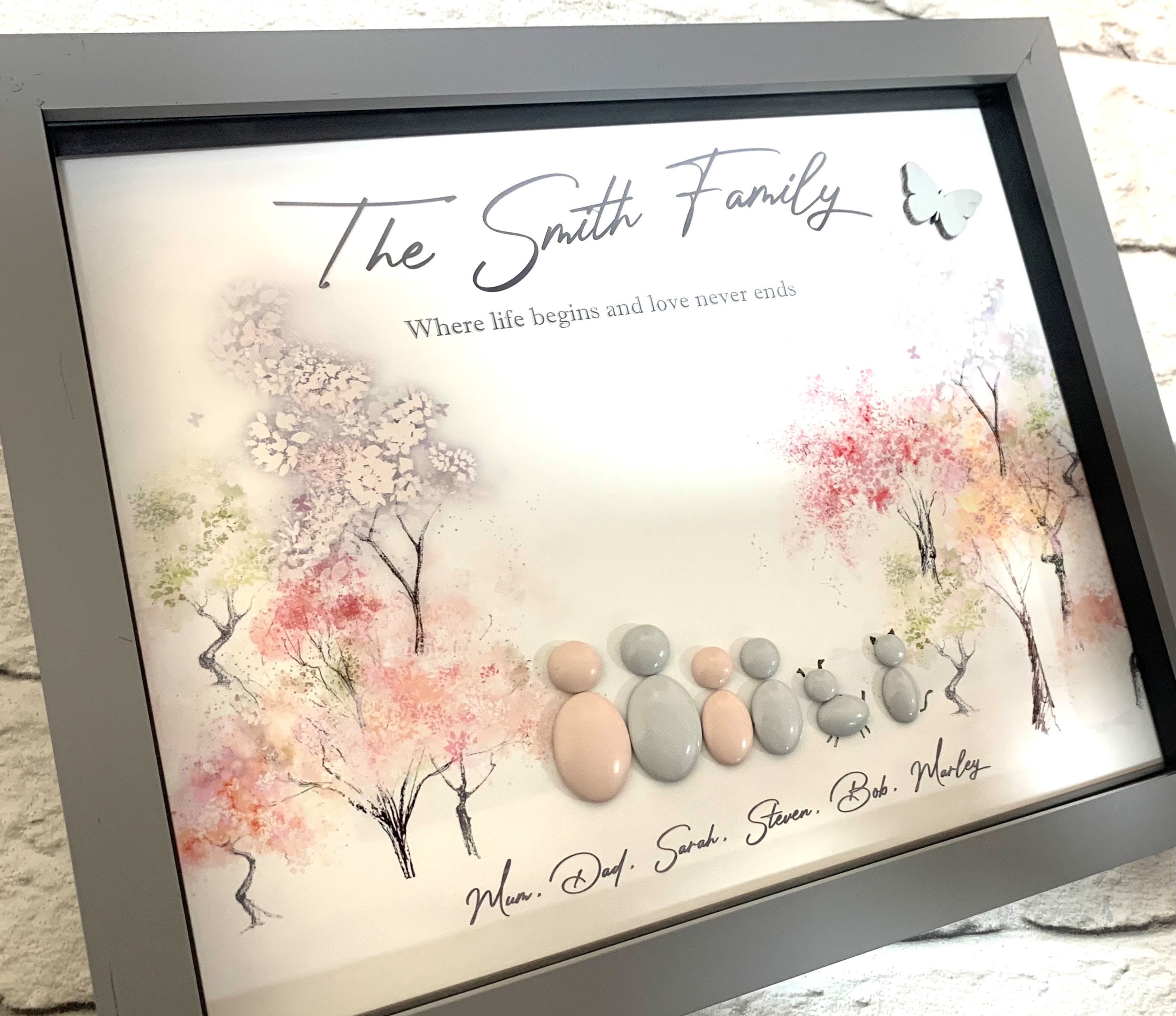 Pebble Picture Cherry Blossom Pebble Art Framed Pebble Art Family ...