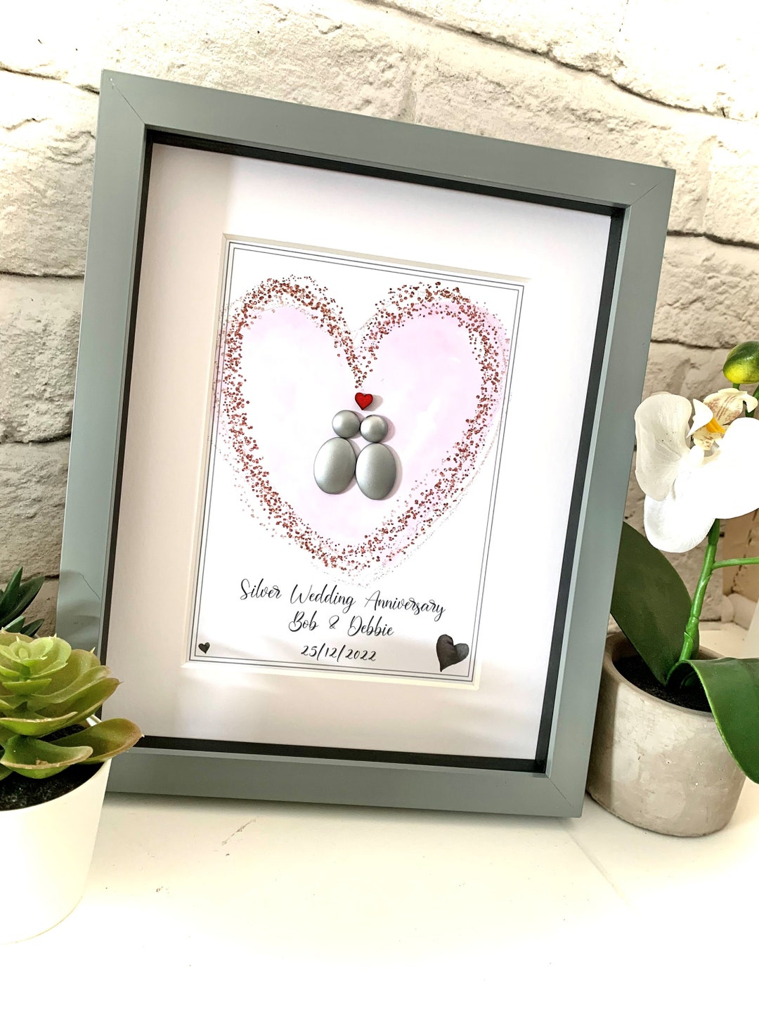 Personalized Silver Anniversary Pebble Picture Frame, 25th Anniversary ...
