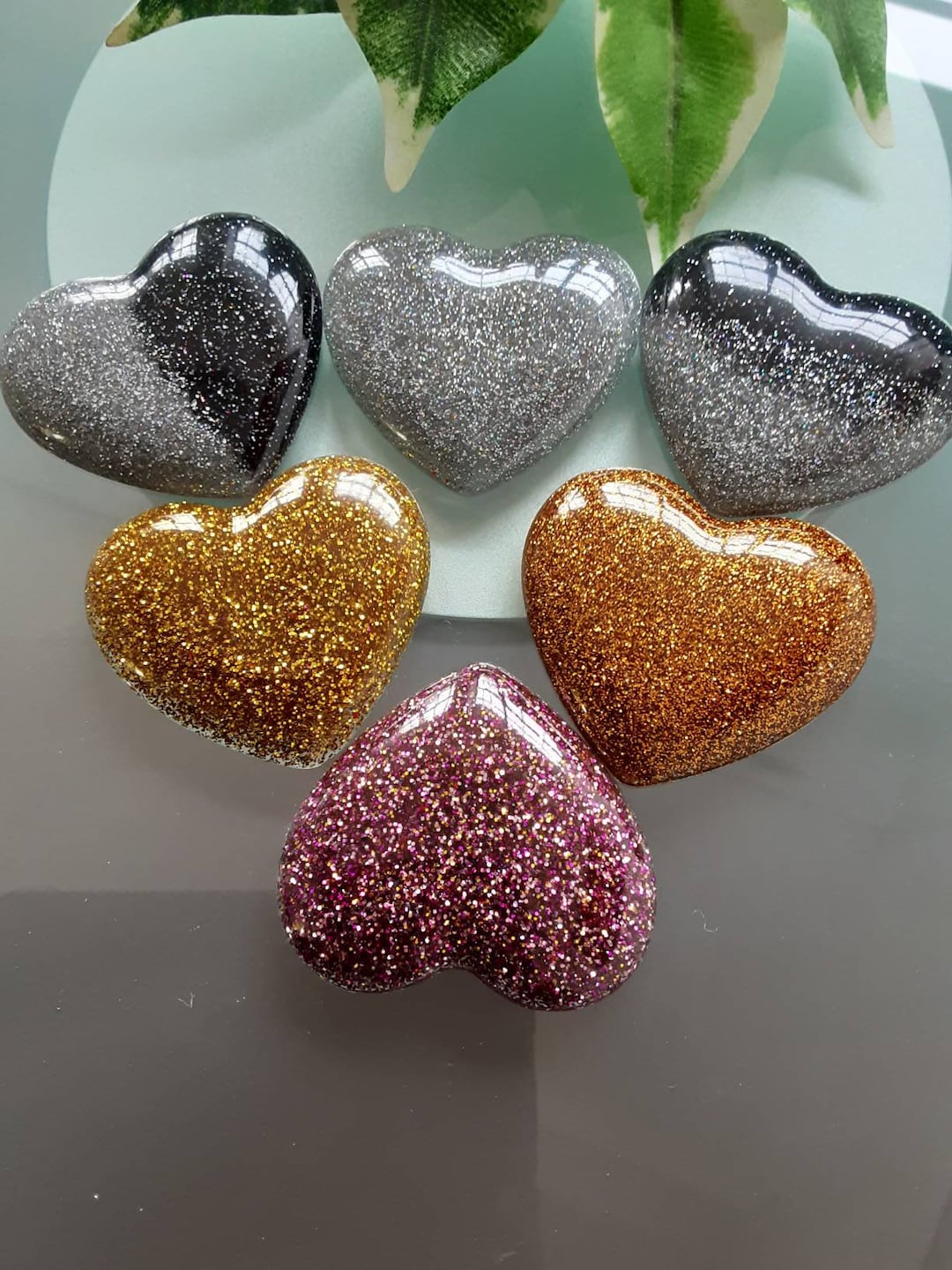 Resin Shinning Heart Fridge Magnets / Glitter Resin Magnets / Heart ...