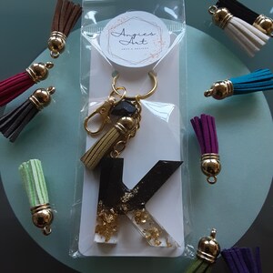 Resin Letter Keychain Black or White With Gold or Silver Leaf /resin ...