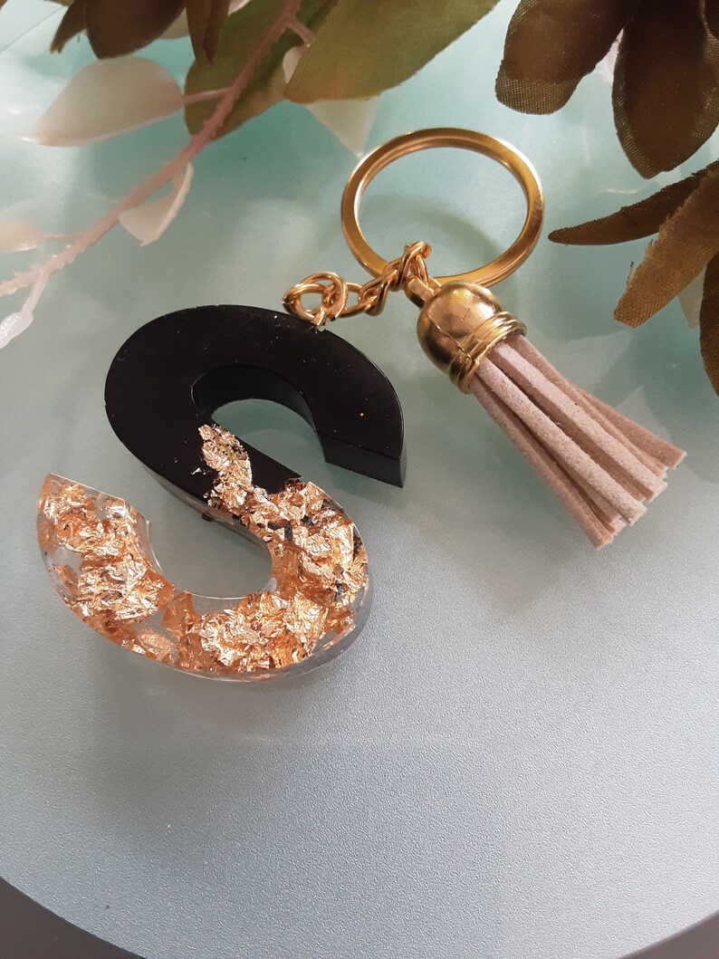 Resin Letter Keychain Black or White With Gold or Silver Leaf - Etsy