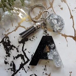 Resin Letter Keychain Black or White With Gold or Silver Leaf /resin ...