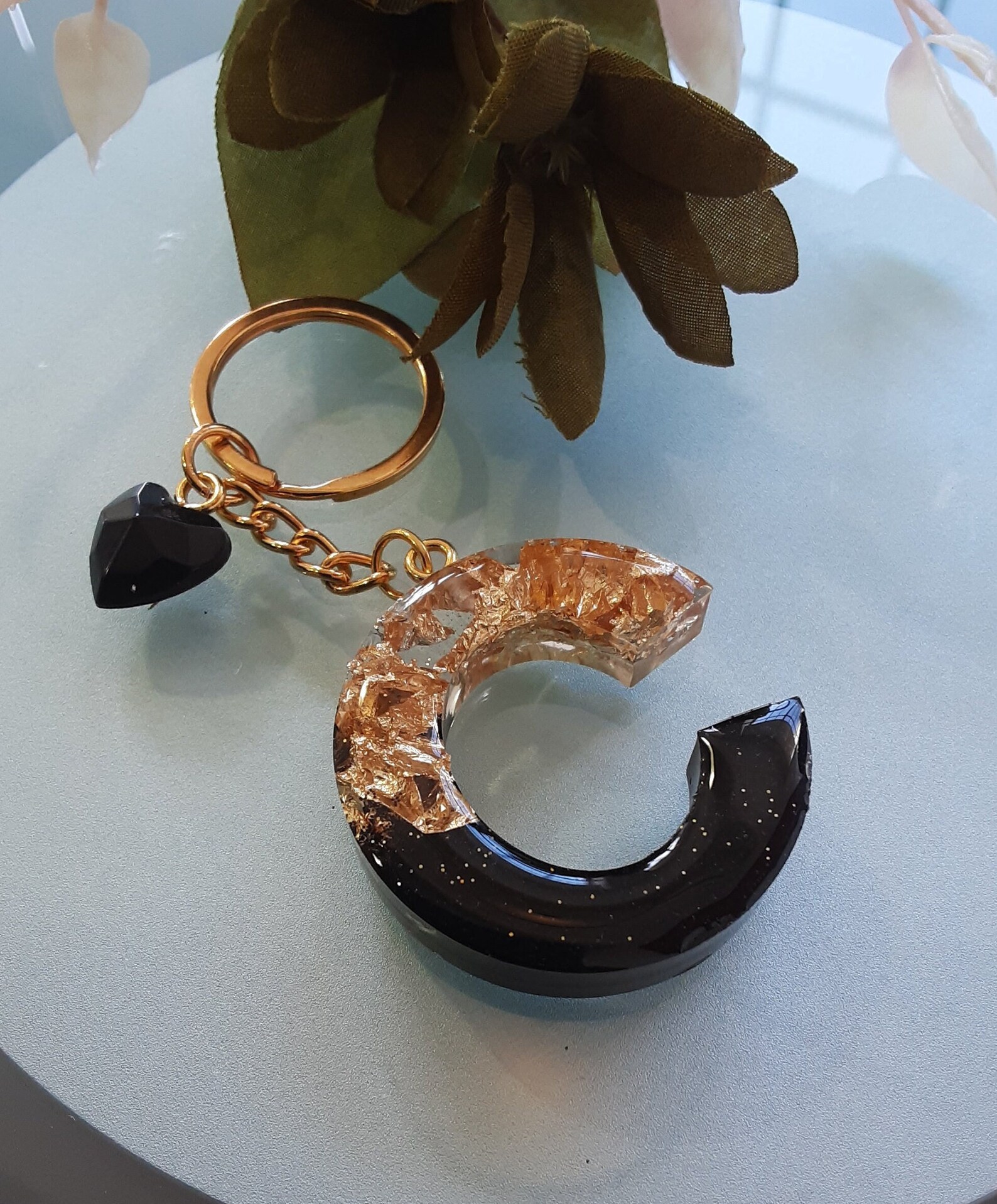 Resin Letter Keychain Black or White With Gold or Silver Leaf - Etsy