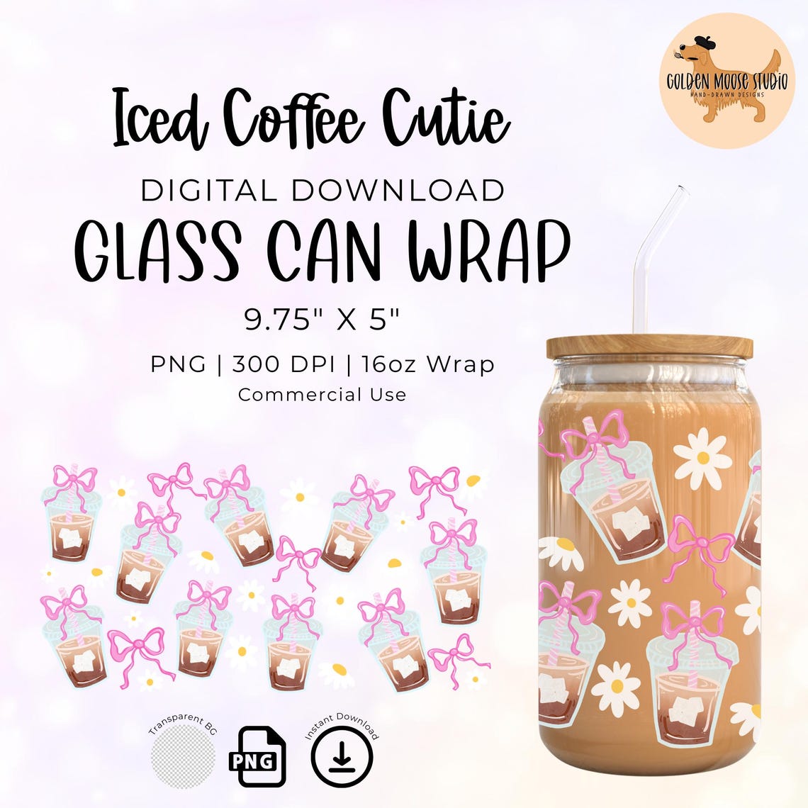 Coquette Iced Coffee Glass Can Wrap PNG, Libbey 16oz Cup Wrap, Spring ...