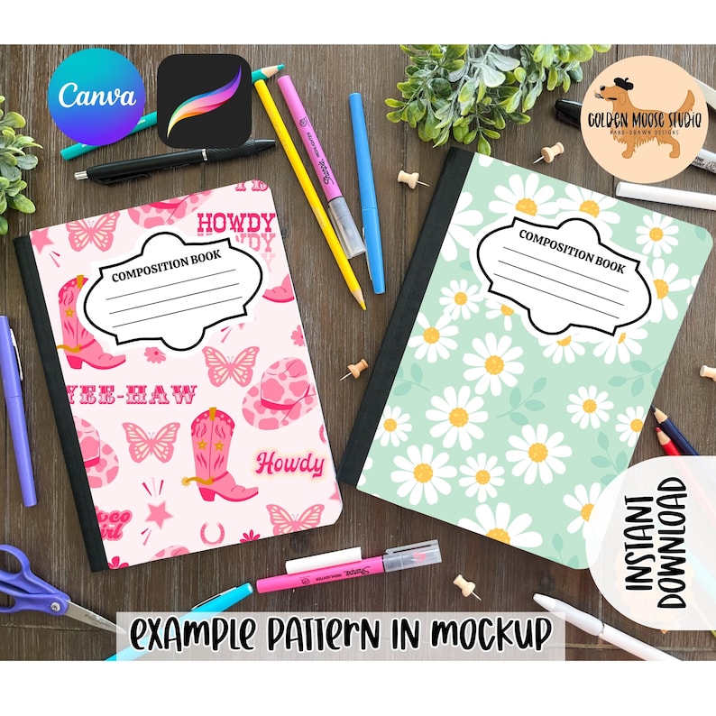 Canva, Procreate Composition Notebook Cover Mockup Bundle, 6 Editable ...