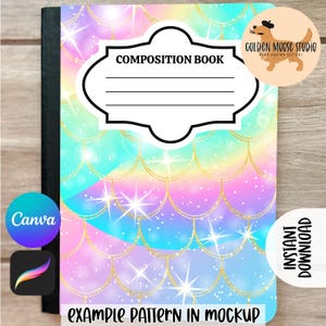 Canva, Procreate Composition Notebook Cover Mockup Bundle, 6 Editable ...