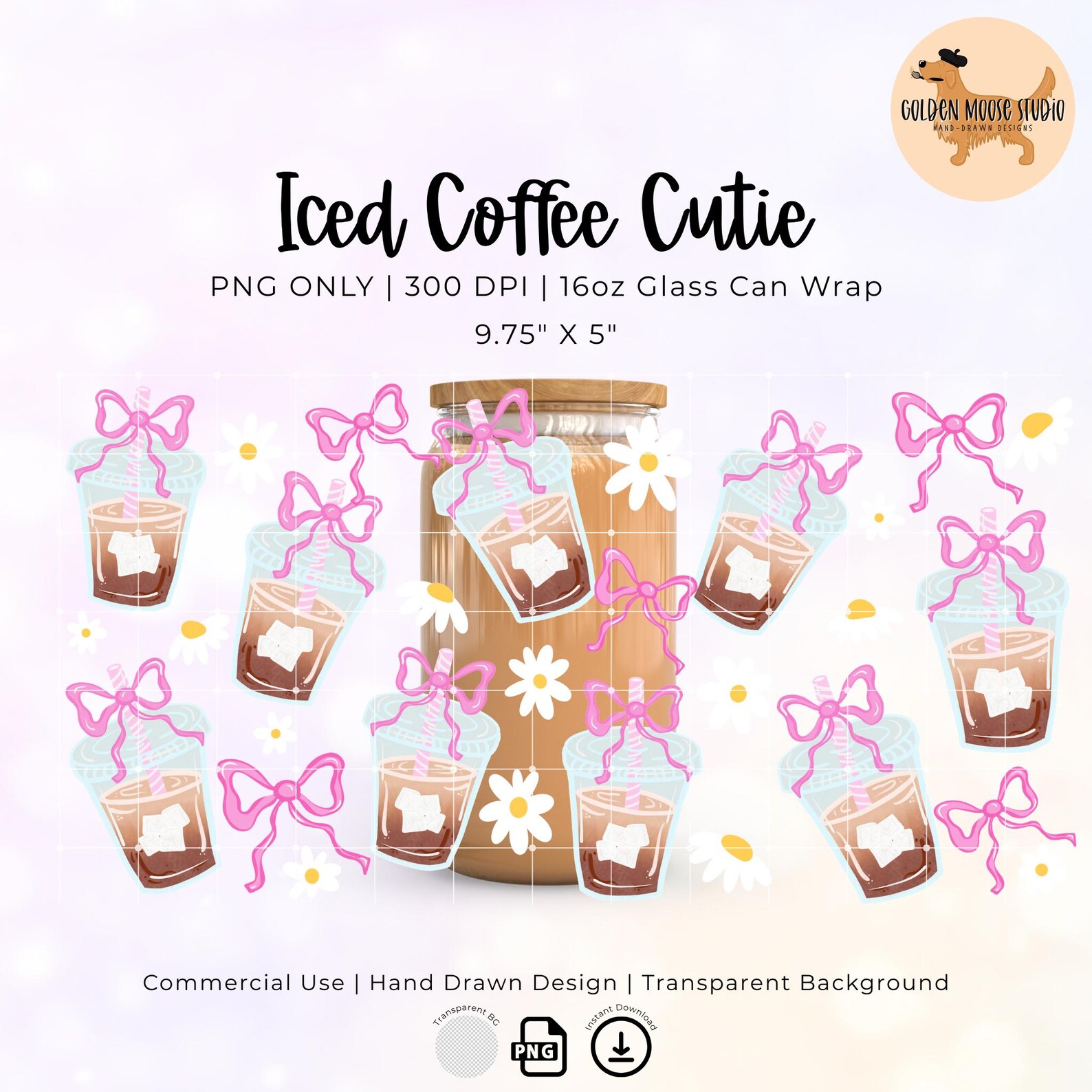 Coquette Iced Coffee Glass Can Wrap PNG, Libbey 16oz Cup Wrap, Spring ...