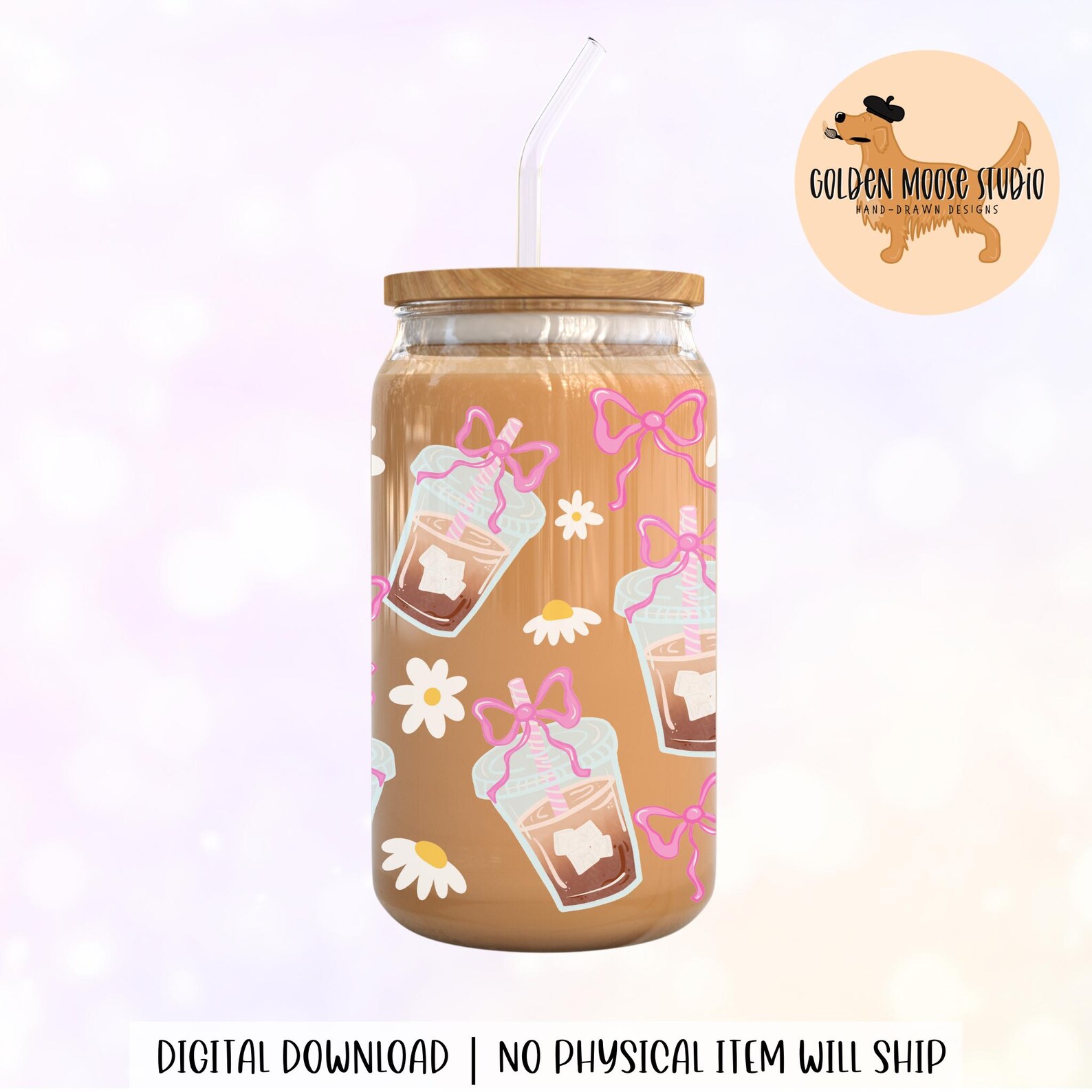 Coquette Iced Coffee Glass Can Wrap PNG, Libbey 16oz Cup Wrap, Spring ...