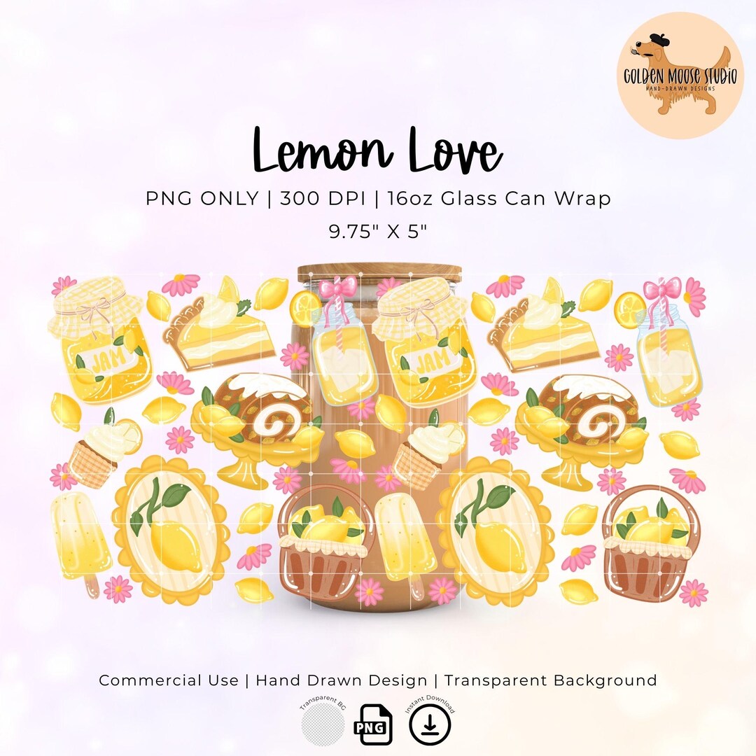 Lemon Love Glass Can Wrap, Libbey 16oz Cup Wrap, Sublimation, Summer ...