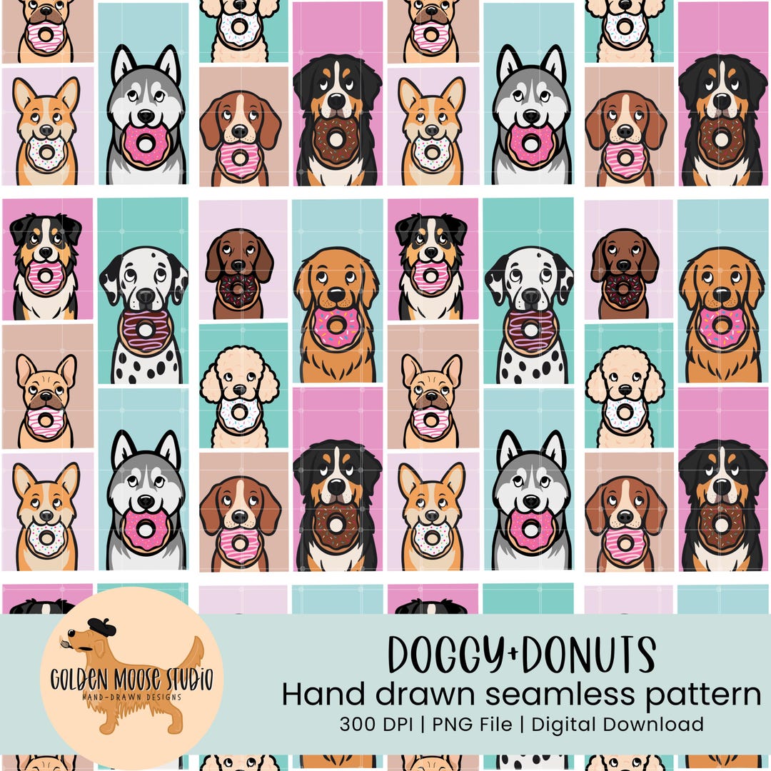 Dogs and Donuts Seamless Pattern, PNG Instant Download Digital Paper ...
