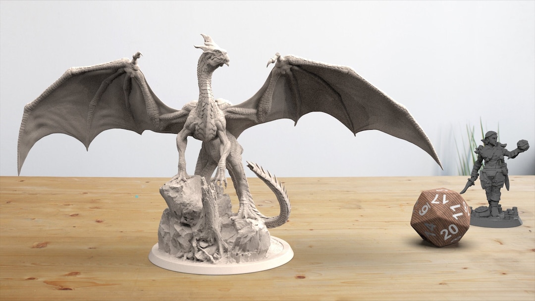 Young White Dragon in Four Sizes 3D Printed Miniature in Four Sizes for ...