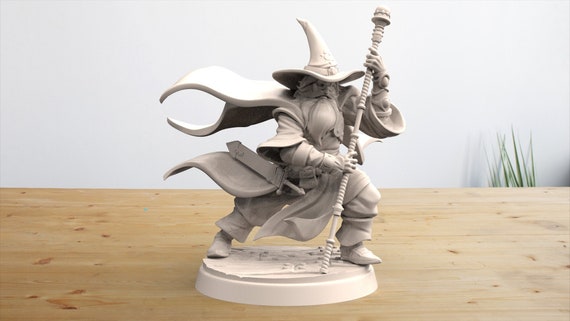Wizard Bearded Male With Staff and Sheathed Sword 32mm - Etsy