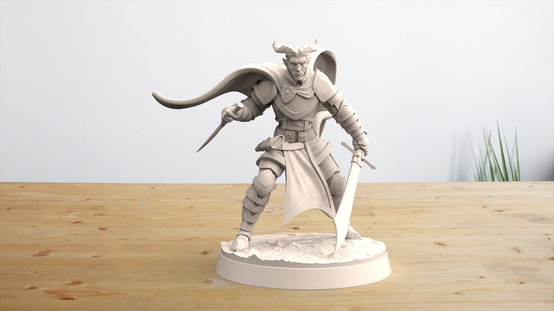 Paladin Tiefling Male - Fighter/warrior With Sword and Dagger 32mm ...