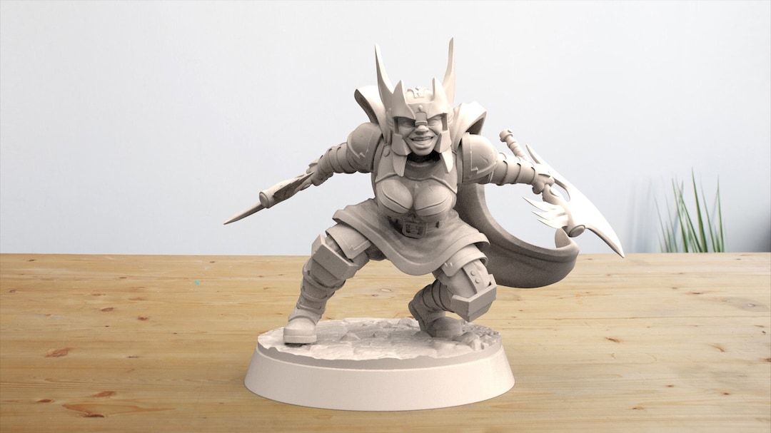 Paladin Dwarf Female - Fighter/warrior With Dual Axes 32mm Miniature ...