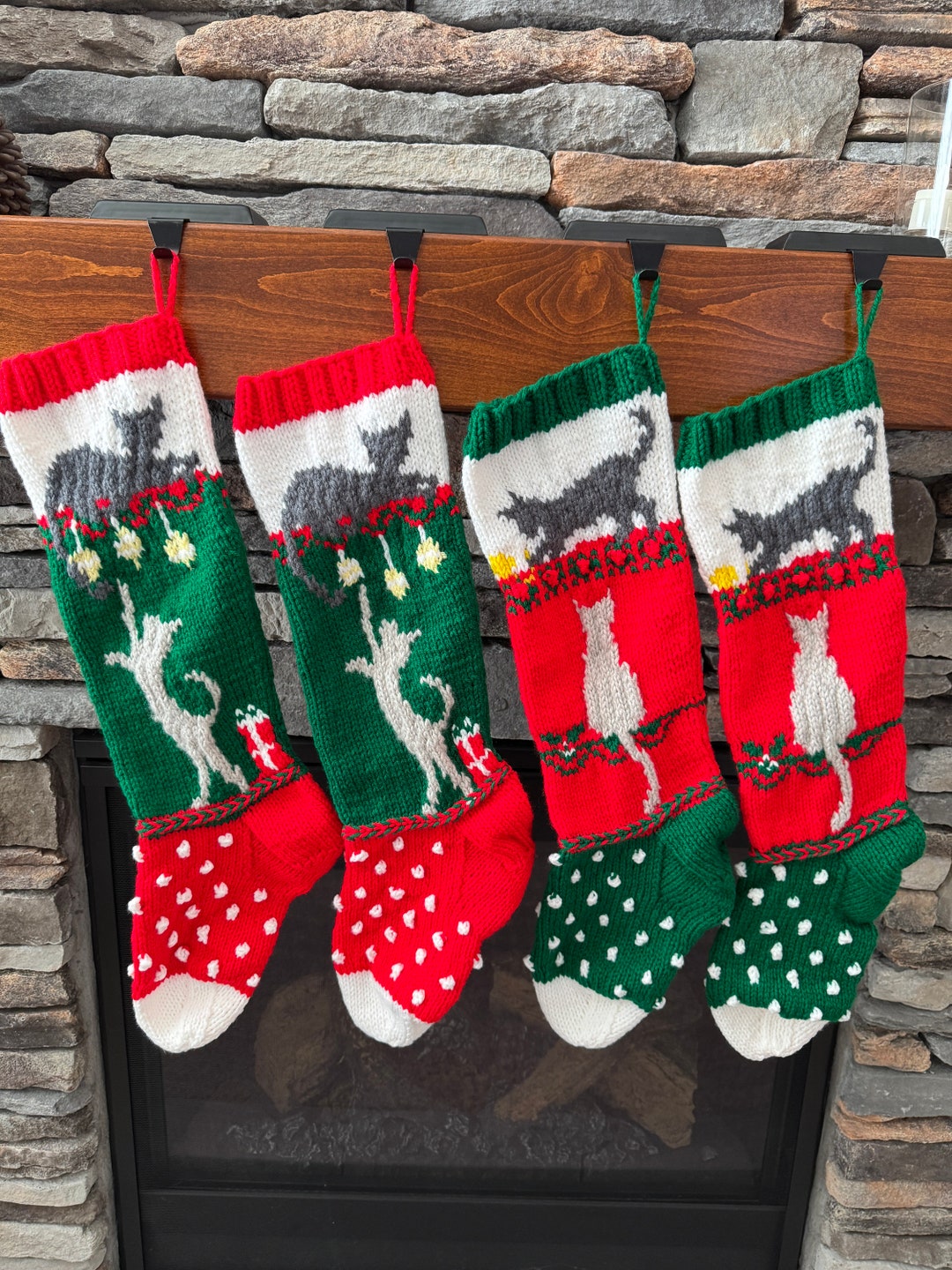 Knitted Cat Christmas Stocking: Large Handmade Kitten Holiday Decor - Etsy
