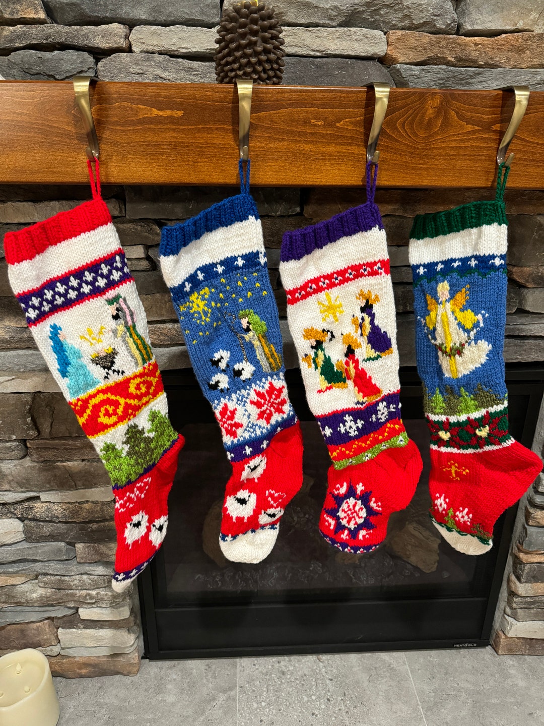 Large Knitted Nativity Christmas Stockings - Etsy