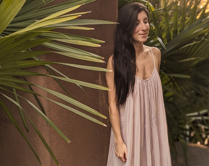 Flowy Cotton Hand Embroidered Beach Dress - Pink Sand - Etsy