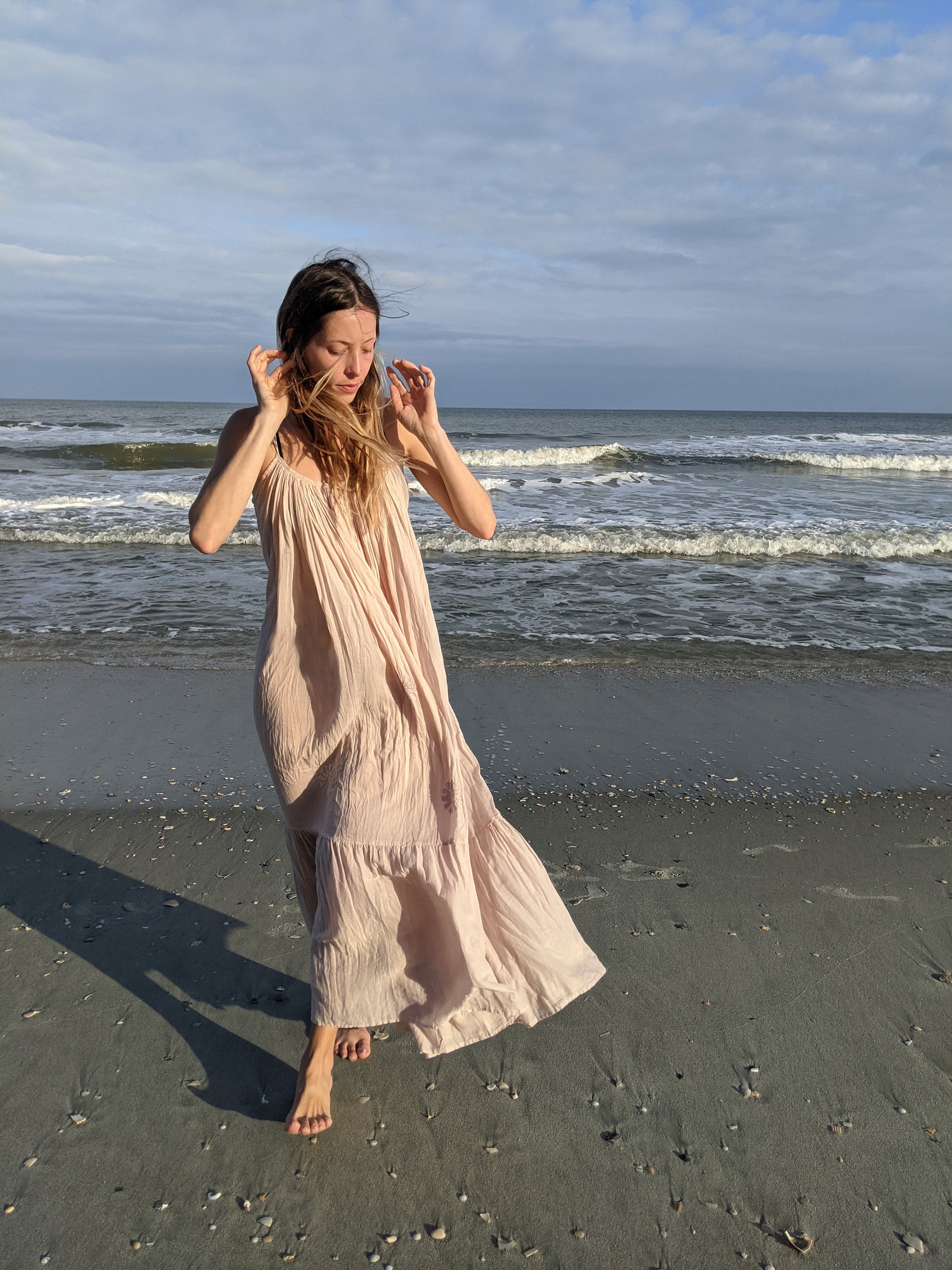 Flowy Cotton Hand Embroidered Beach Dress Pink Sand - Etsy