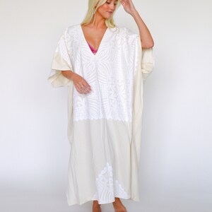 The Dawn Kaftan Hand Appliqué White Boho Kaftan Coverup Dress - Etsy