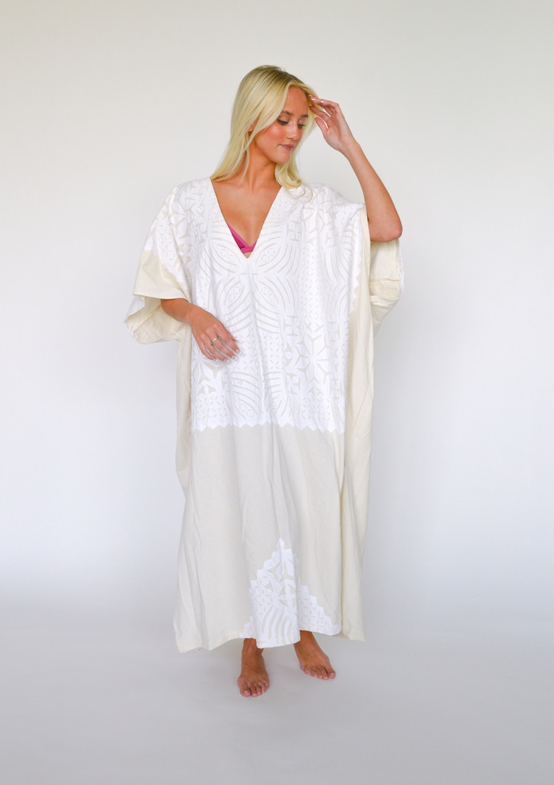 The Dawn Kaftan Hand Appliqué White Boho Kaftan Coverup Dress - Etsy