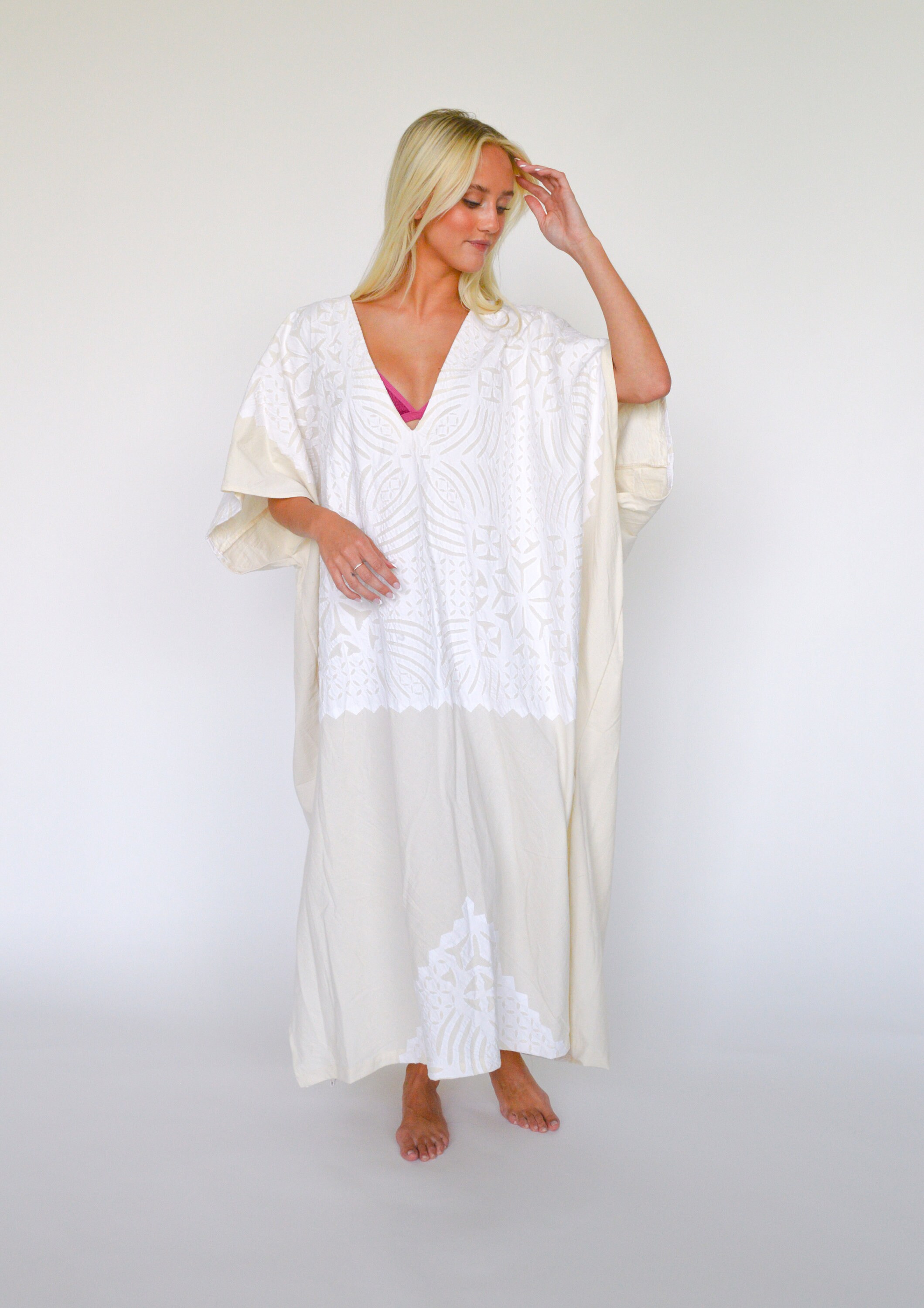 The Dawn Kaftan Hand Appliqué White Boho Kaftan Coverup Dress - Etsy